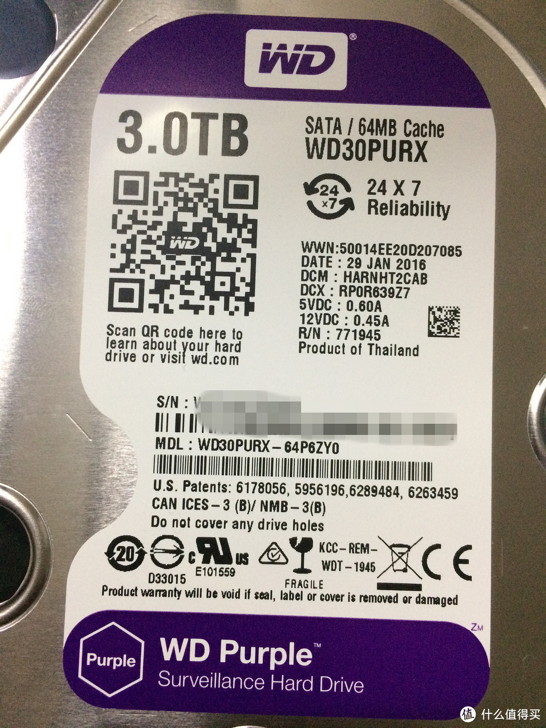 #本站首晒# WD 西部数据 3T监控紫盘WD30PURX_机械硬盘_什么值得买