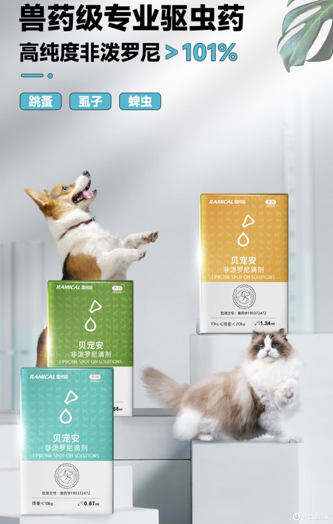 雷米高（RAMICAL）驱虫药狗狗体外猫咪驱虫滴剂宠物跳蚤药打虫药贝宠安非泼罗尼_猫犬通用驱虫_什么值得买