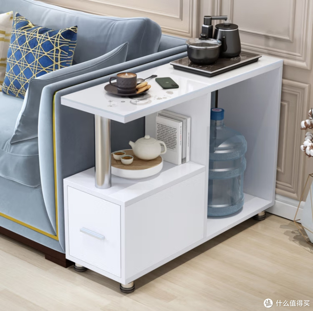 龙月居北欧沙发边柜经济型钢化玻璃面边几可移动角几茶几简单白色小茶几 白色玻璃面+白柜体60*30*62_客厅家具_什么值得买