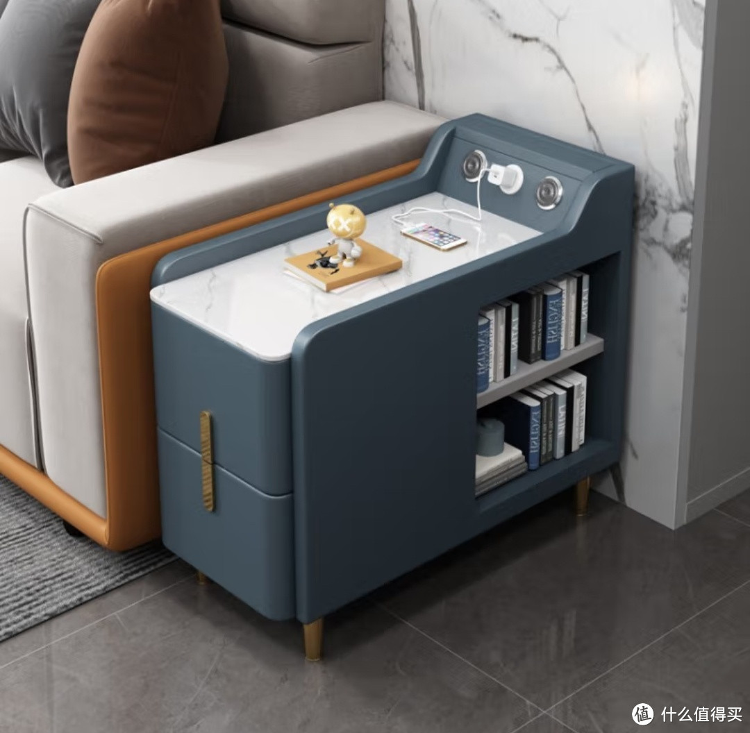 居美安 边几沙发边柜轻奢小户型边桌小角几客厅沙发实木岩板侧边储物柜 米白【全实木】_客厅家具_什么值得买