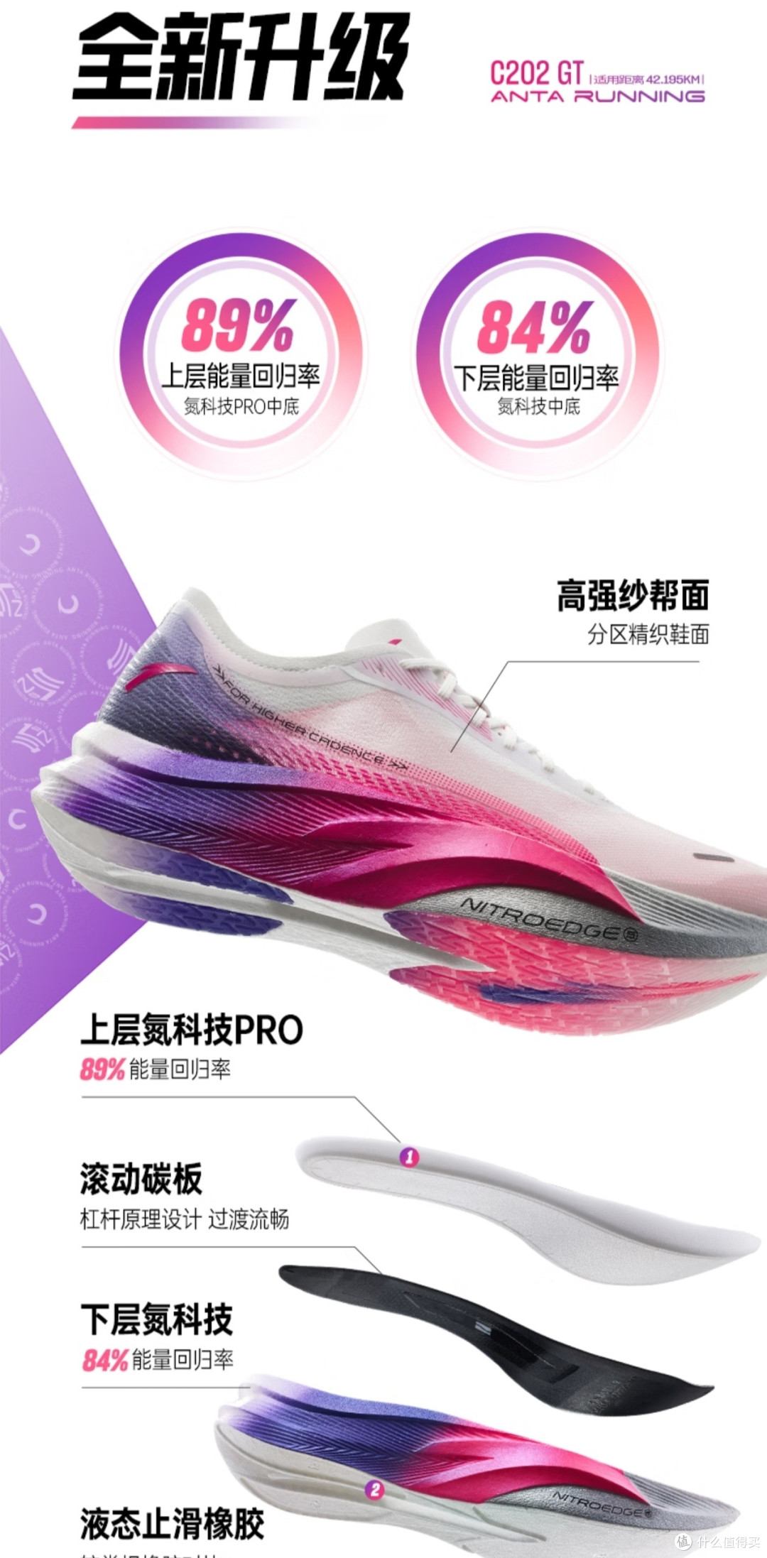 安踏C202 5代 GT丨全掌碳板专业马拉松跑步鞋竞速运动鞋112355560_跑鞋_什么值得买