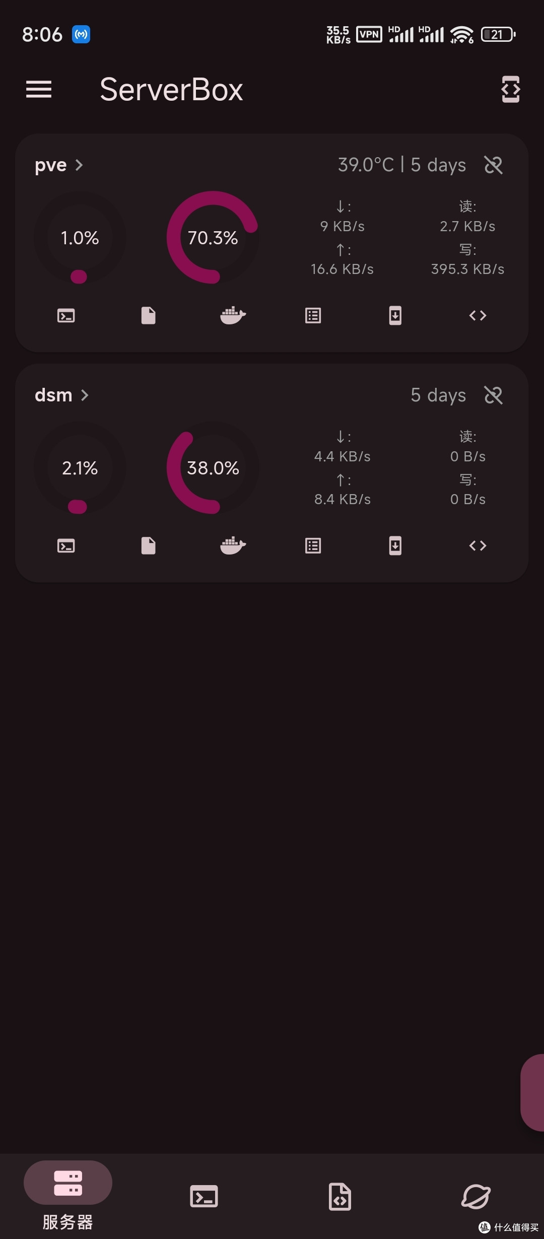 手机装个服务器性能看板：ServerBox监控NAS和A-I-O主机状态_办公软件_什么值得买