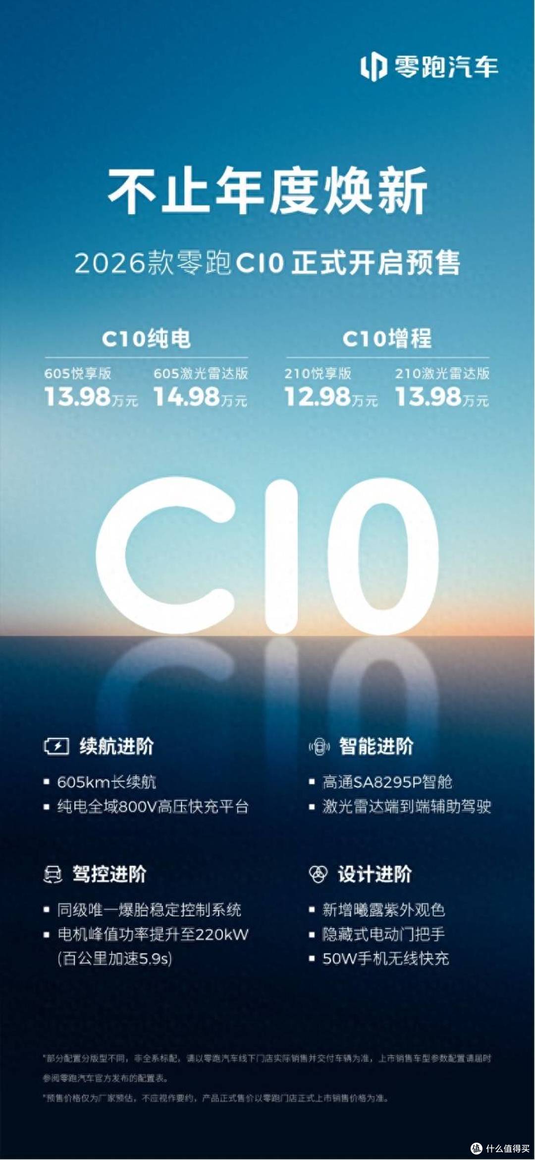 800V+激光雷达 2026款零跑C10开启预售：12.98万起_新能源车_什么值得买