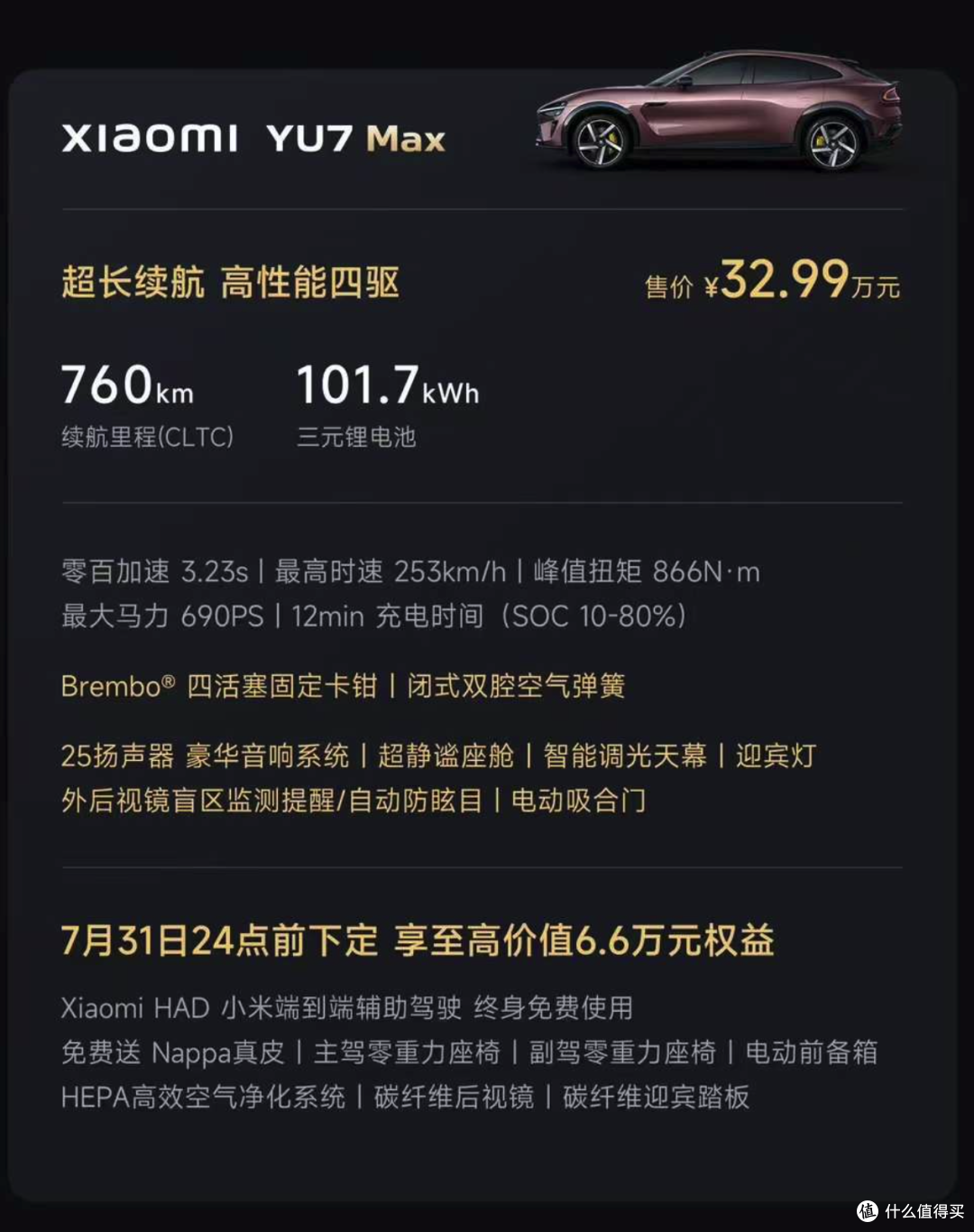 小米YU7发布：25.35万起售 中大型SUV市场新“卷王”？_新能源车_什么值得买