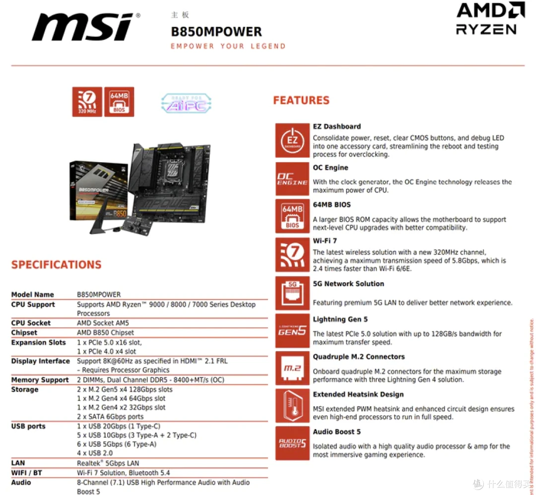 MPOWER传奇再续——微星 B850MPOWER 主板开箱测评与微星黑刃装机_主板_什么值得买