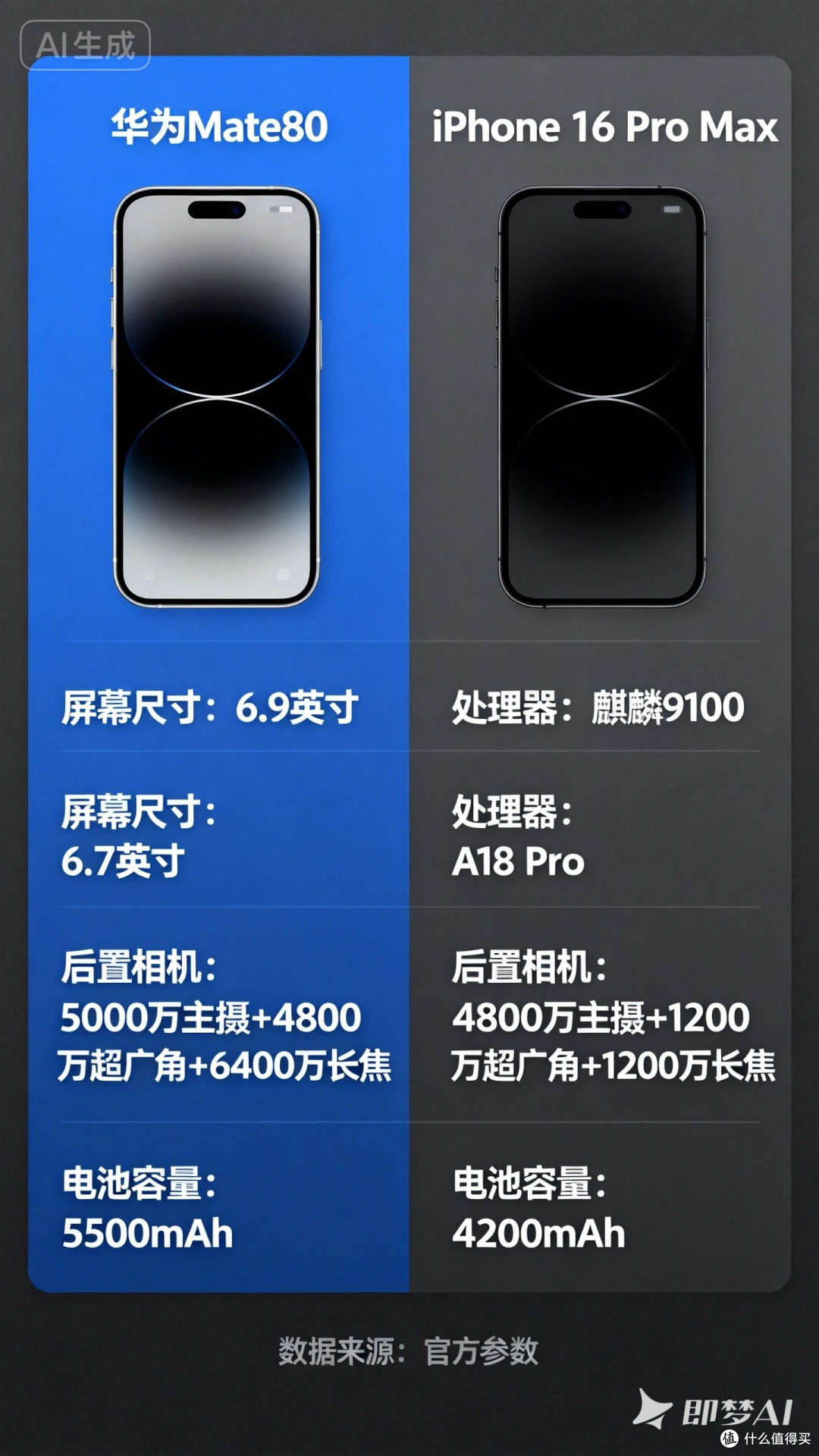 华为Mate80与iPhone 16 Pro Max对比_手机_什么值得买