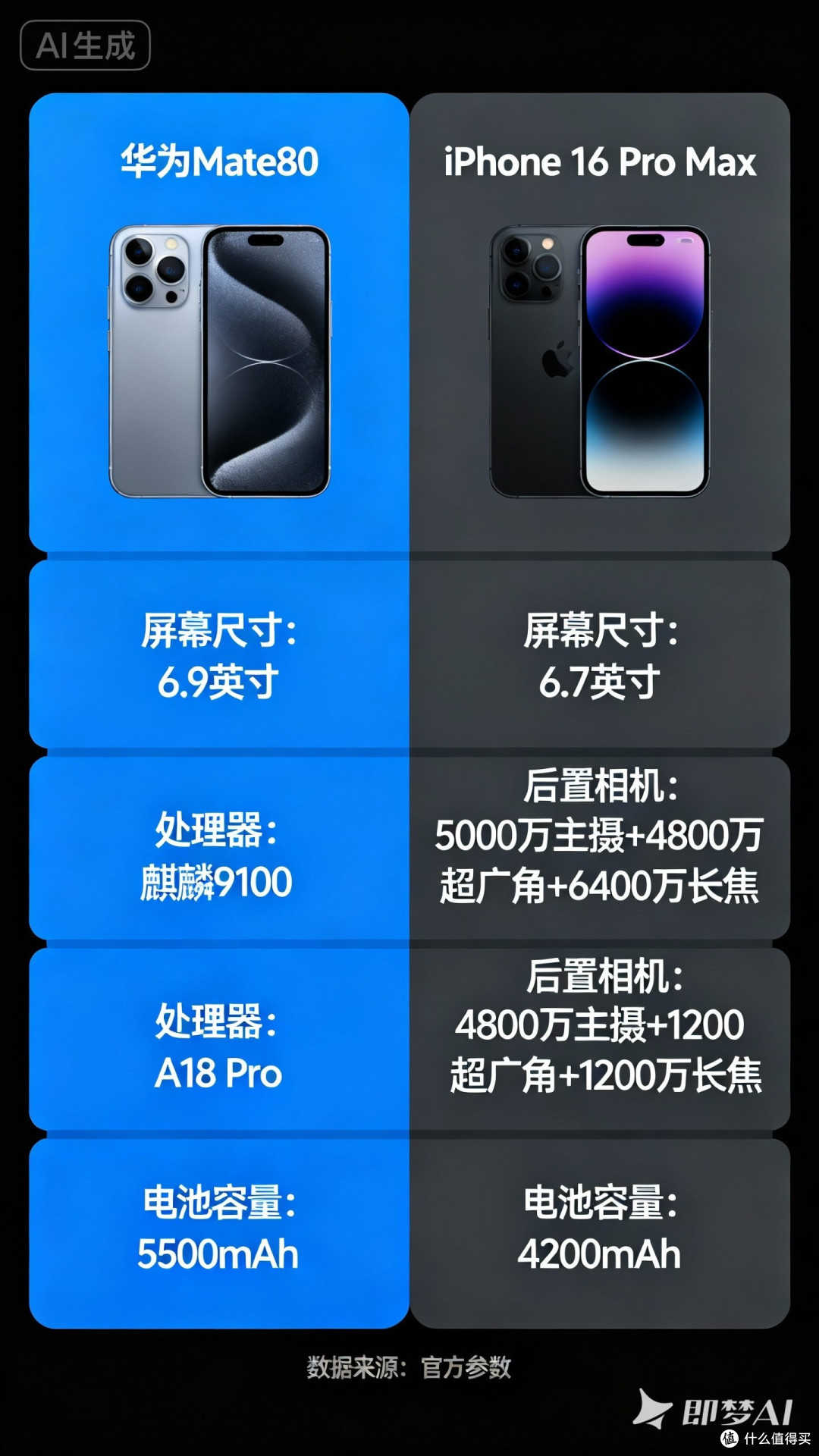 华为Mate80与iPhone 16 Pro Max对比_手机_什么值得买